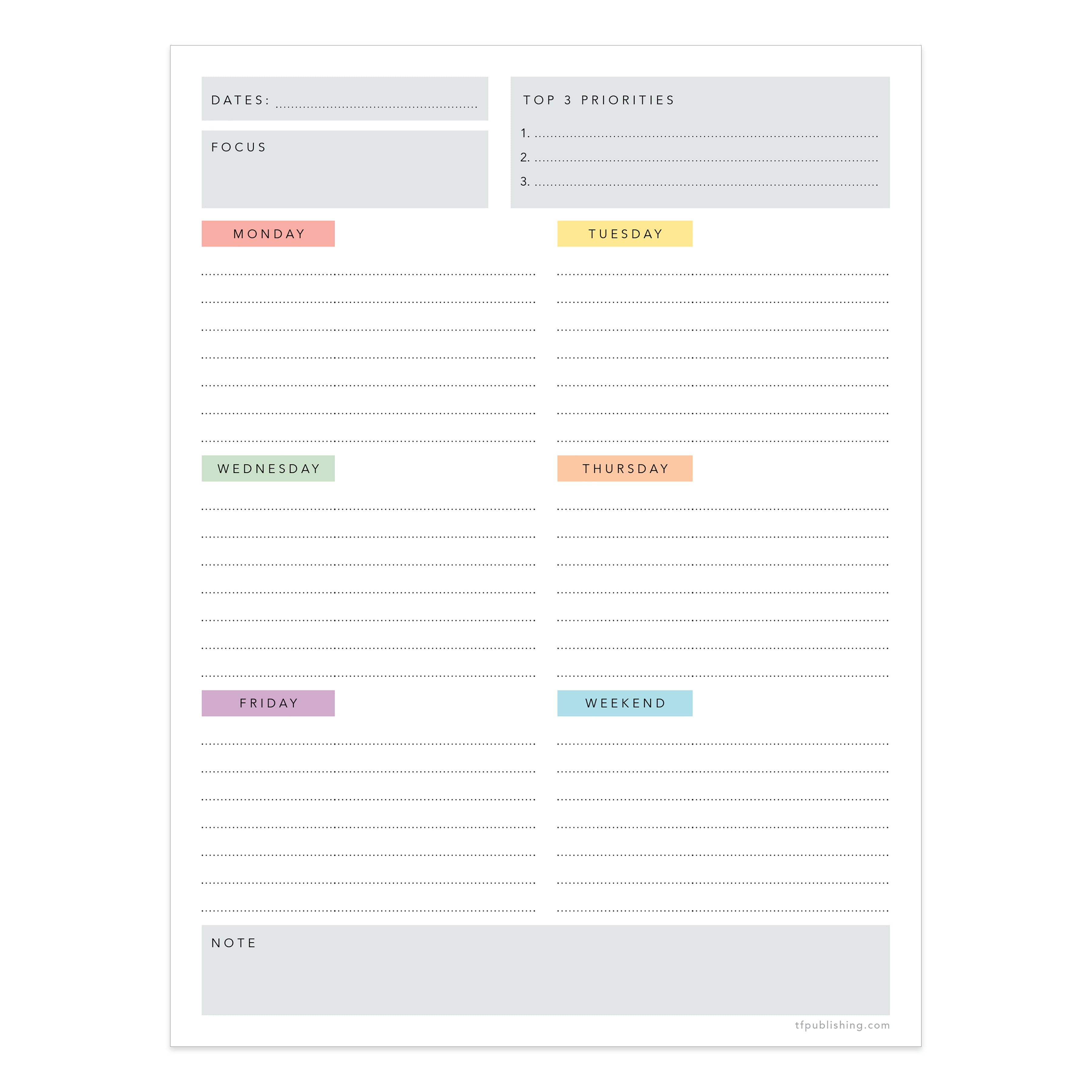 Simply Weekly Color Coded Task Pad - Magnetic | TF Publishing ...