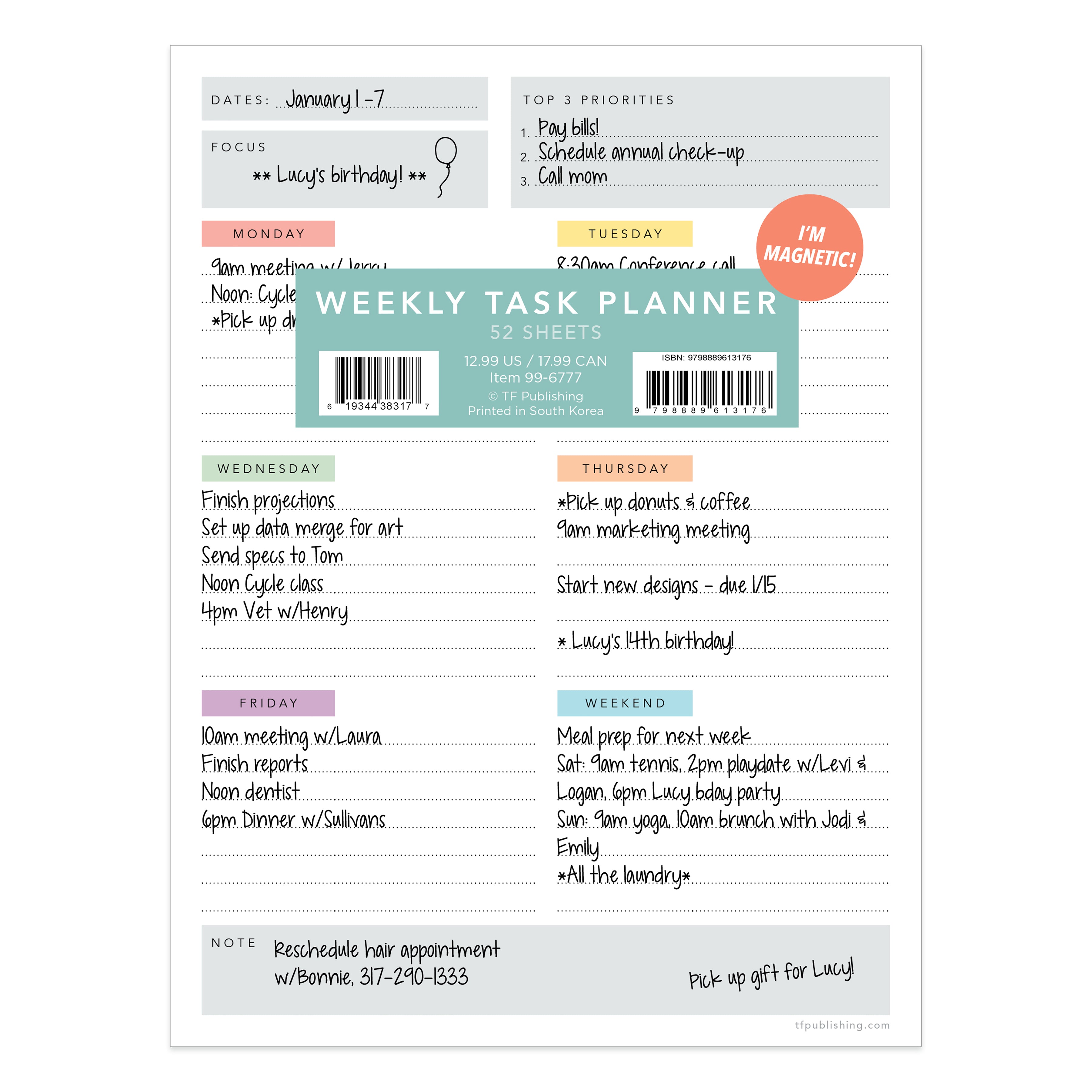 Simply Weekly Color Coded Task Pad - Magnetic | TF Publishing ...