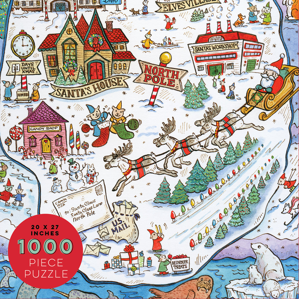 1000 Piece Greetings From The North Pole Map Christmas Jigsaw Puzzle ...