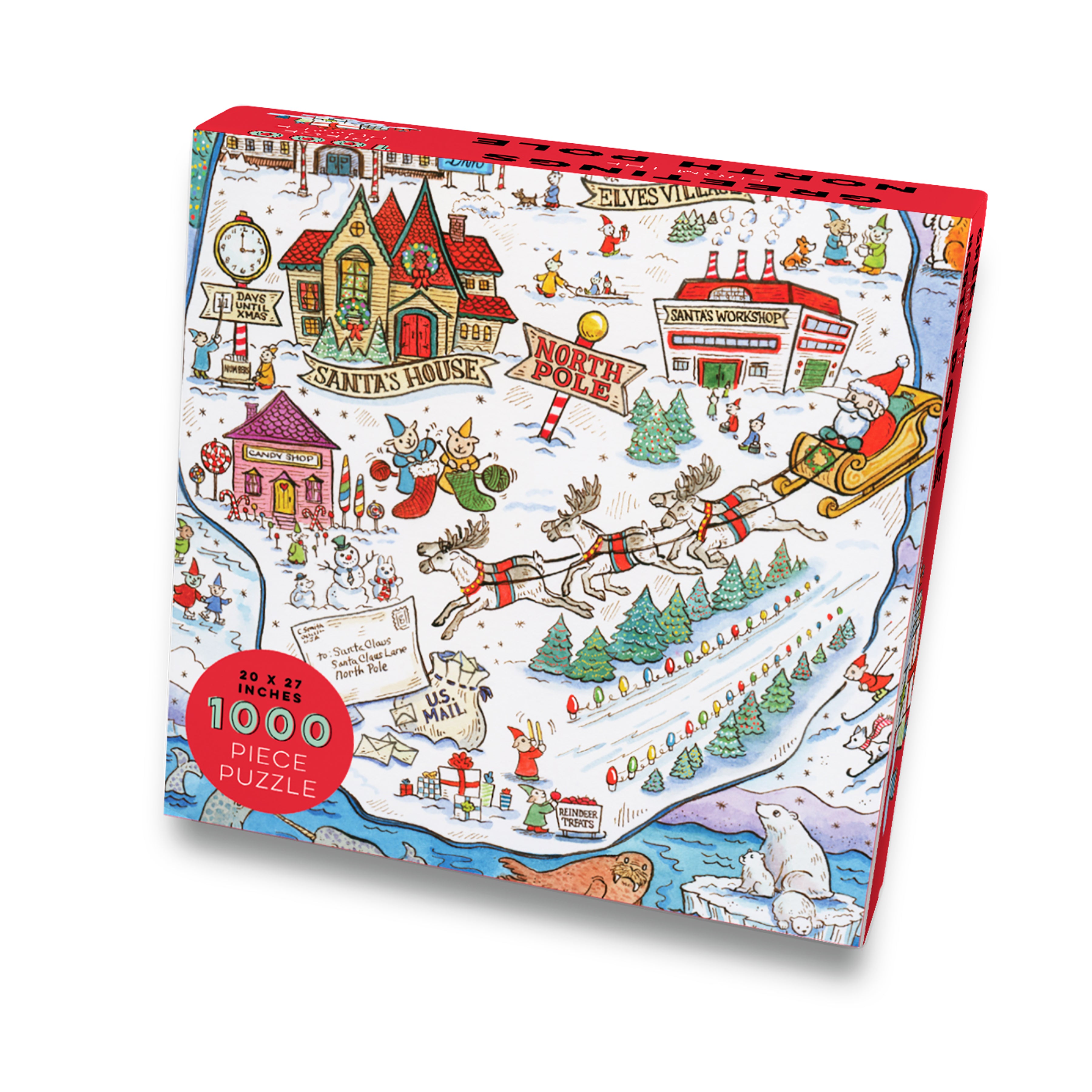 1000 Piece Greetings From The North Pole Map Christmas Jigsaw Puzzle ...