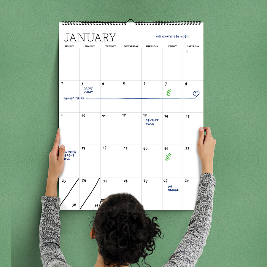 Undated 17" x 22" Dry Erase Large Wire-o Hanging Wall Calendar | TF ...